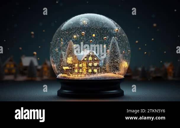 Crystal ball, snowball with snowy Christmas tree and house inside ...