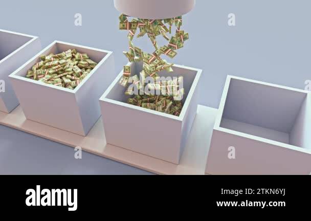 Stacks of money falling from above in white Boxes. Stack Of Dollar ...