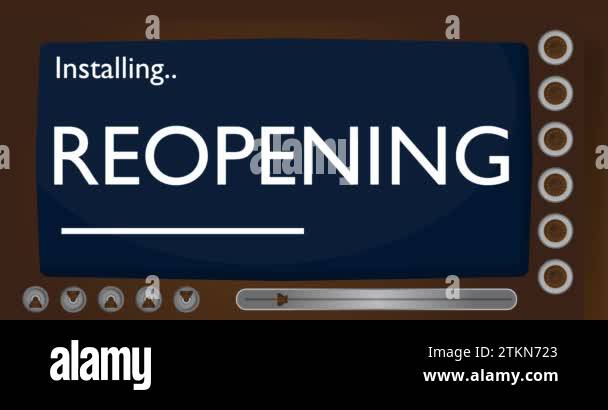 Cartoon Computer With the word Reopening. Video message of a screen ...