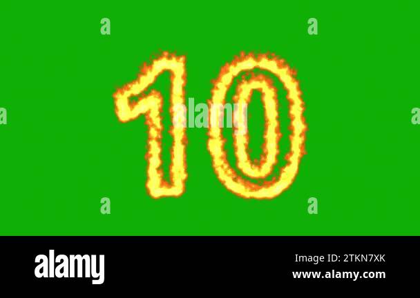 Number 10 with fire effect on green screen background Stock Video ...
