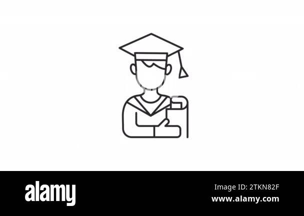 Animated male student linear icon. University graduate. Higher ...
