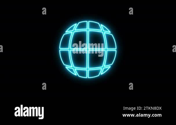 Neon Glowing Globe Earth Planet Icon Animation Isolated on Black ...