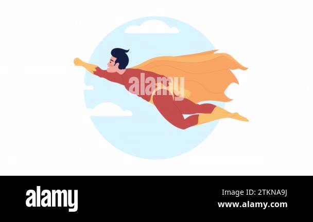 Animated flying superhero loader. Hero with cape. Flash message 4K ...