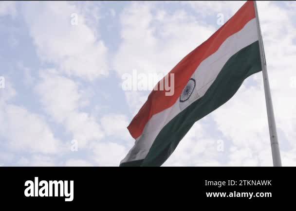 Slow-motion of India flag flying high at Connaught Place with pride in ...