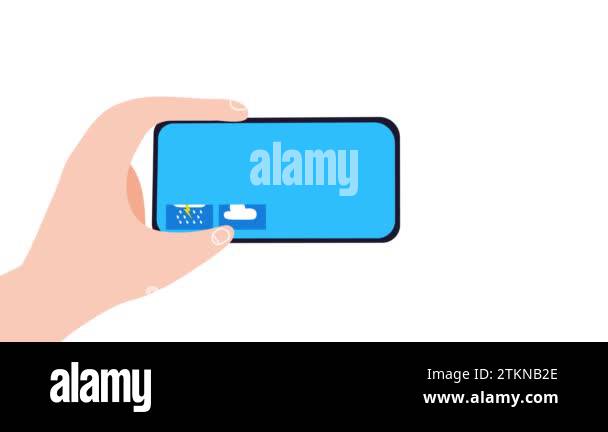 Man watching Weather forecast for todays temperature windspeed and ...