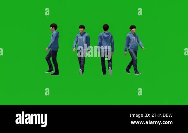 3d american school boy walking school green screen with 4 different ...