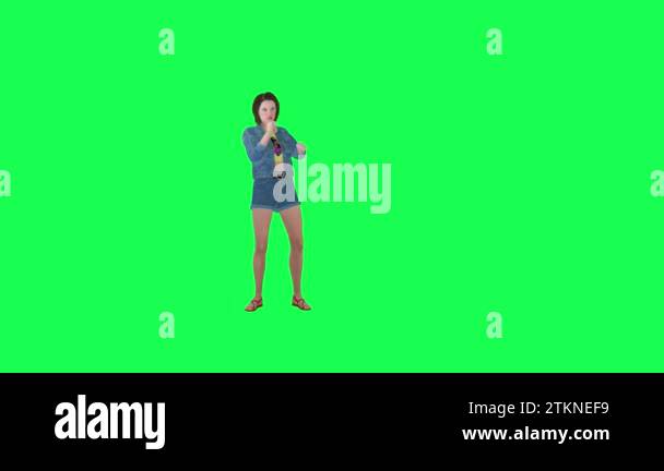 3d animated girl singing a song front angle green screen 3d people ...