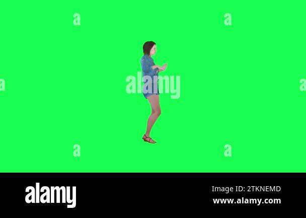 3d cartoon girl in jeans dancing nice left angle green screen 3d people ...