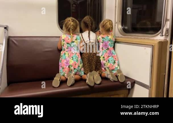 Little Girls Kids Sisters Ride On The Subway. High quality 4k footage ...
