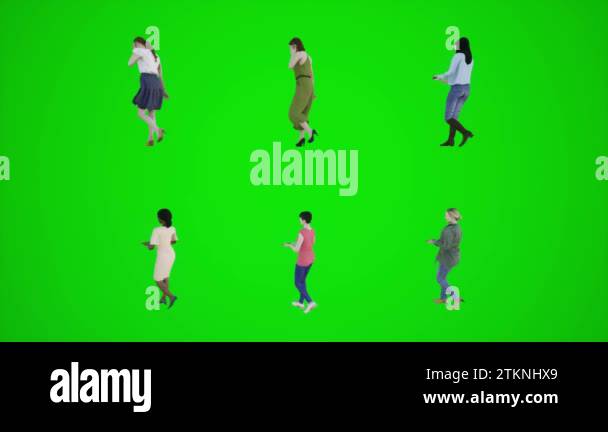 3d green screen six women walking and talking on the phone in the ...
