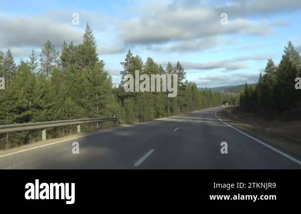 Rovaniemi, Finland A dashboard view of the E75 highway driving north ...