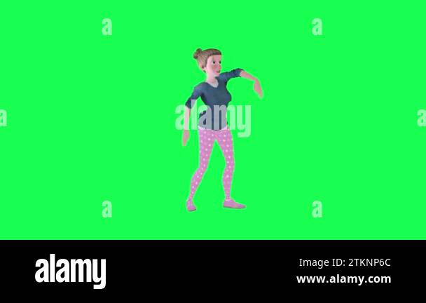 3d animated housewife dancing hip-hop isolated front angle green screen ...