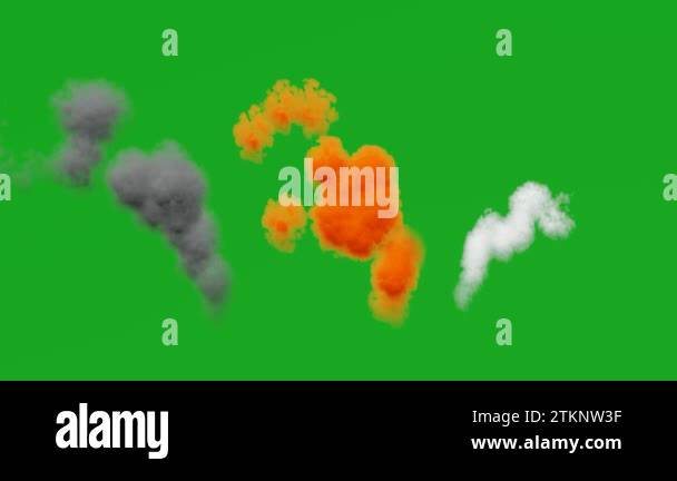 3D smoke animation burning flames different smoky smoke isolated green ...