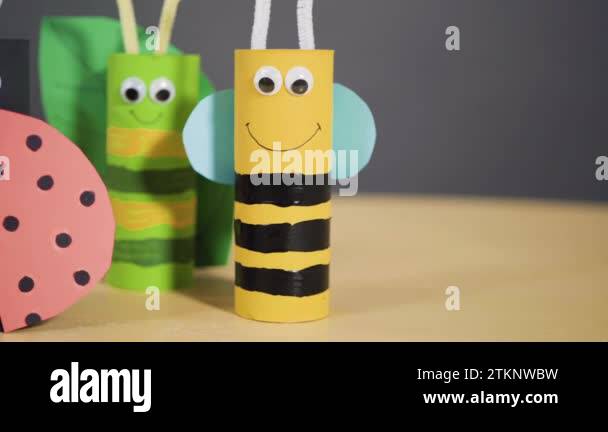 Papercraft project. Colorful bugs made out of empty toilet rolls Stock ...