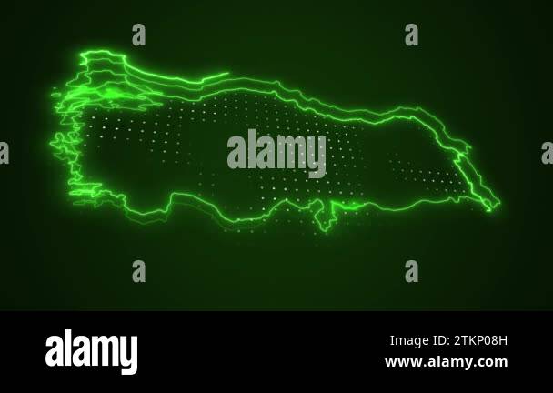 Neon Green Turkey Map Borders Outline Loop Background. Neon Green ...