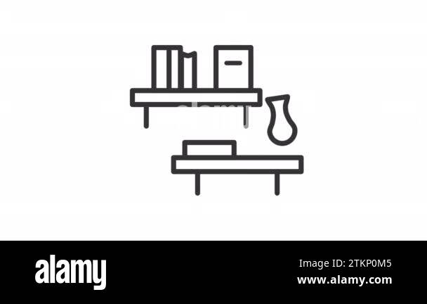 Animated wall shelves linear icon. Interior element. Hanging rack for ...