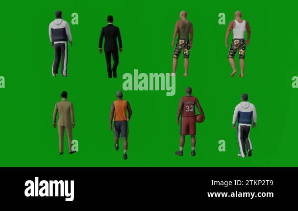 3D several different African athletes green screen background talking ...