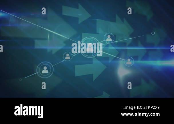 Animation of profile icons connecting with lines and lens flare over ...