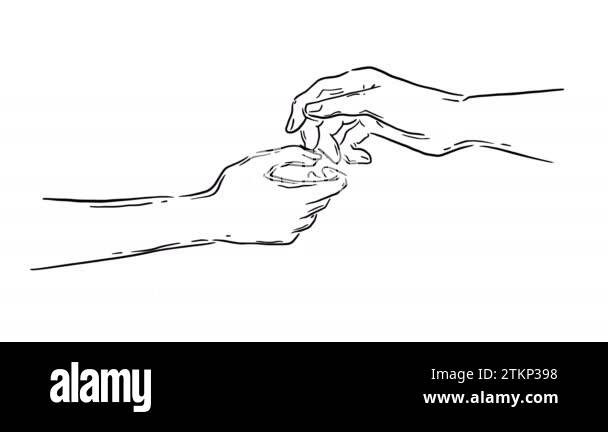 Sketch of two human hands reaching towards each other in close-up ...