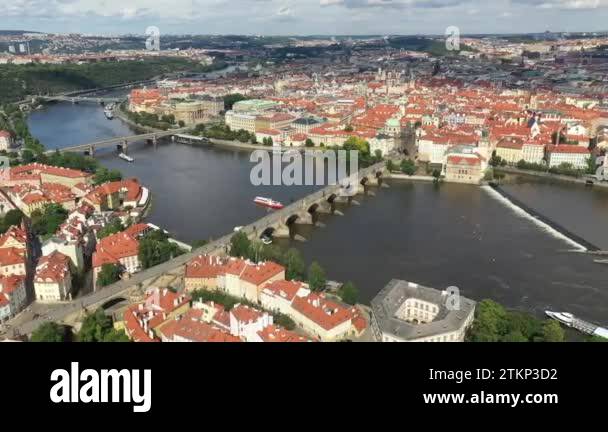 Prague Old Town in Czech Republic with Famous Sightseeing Places in Background. Charles Bridge ...