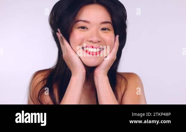 Asian, woman or face in studio for beauty, makeup or skincare cosmetics ...