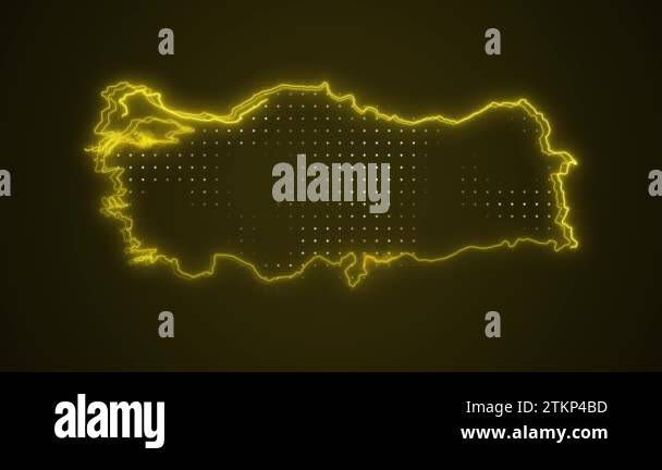 Neon Yellow Turkey Map Borders Outline Loop Background. Neon Yellow ...