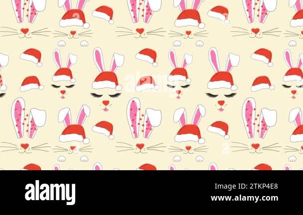 Faces of a cute Christmas rabbits with a garland animation Loop ...