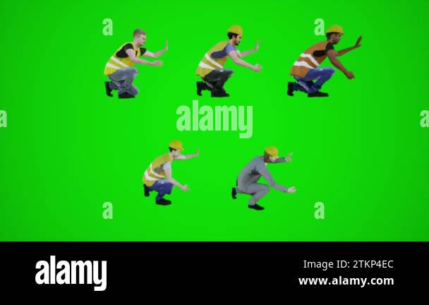 3d green screen construction workers measuring to fix something from ...