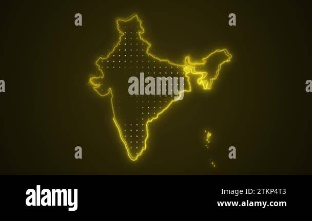 Neon Yellow India Map Borders Outline Loop Background. Neon Yellow ...