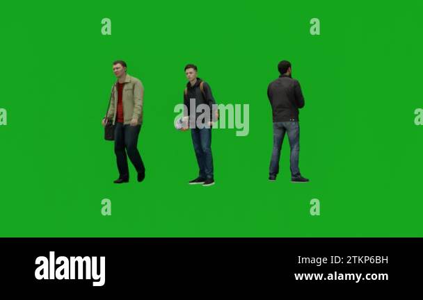 Three different employees green screen walking and talking to ...