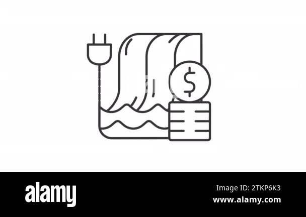 Animated hydropower linear icon. Electricity producing. Renewable ...