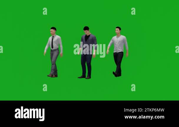 Three different American employees green screen walking and waiting the ...