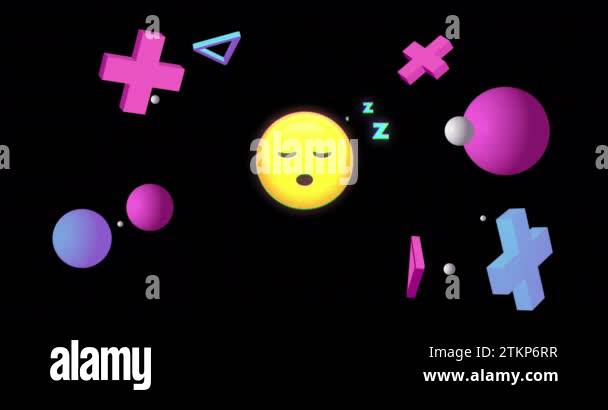 Animation of emoji icons with interference over shapes on black ...