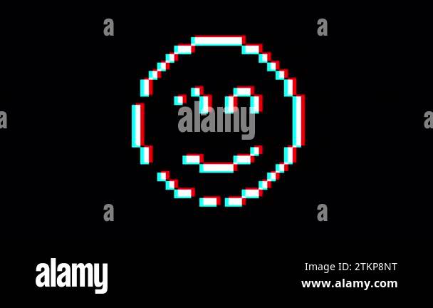 Pixel icon emotion smile. Glitch effect. Alpha channel. Looped ...