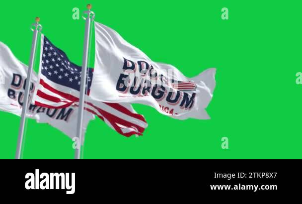 Arthut, US, June 2023: Doug Burgum 2024 presidential campaign flags ...