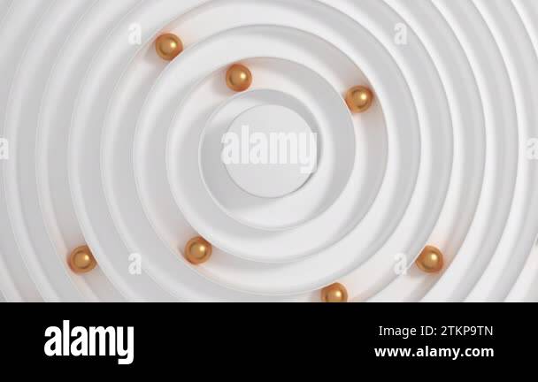 3D golden balls rolling along a white spiral or helix path. Golden ...