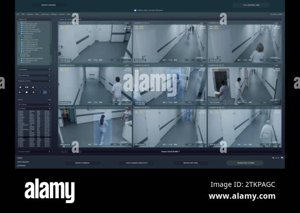 Playback CCTV cameras in clinic on PC screen. User interface with ...