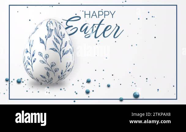 White background with realistic 3D models of Easter egg with painted ...