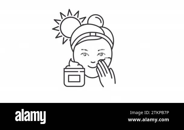 Animated day cream linear icon. Apply to face. Daytime skin care ...