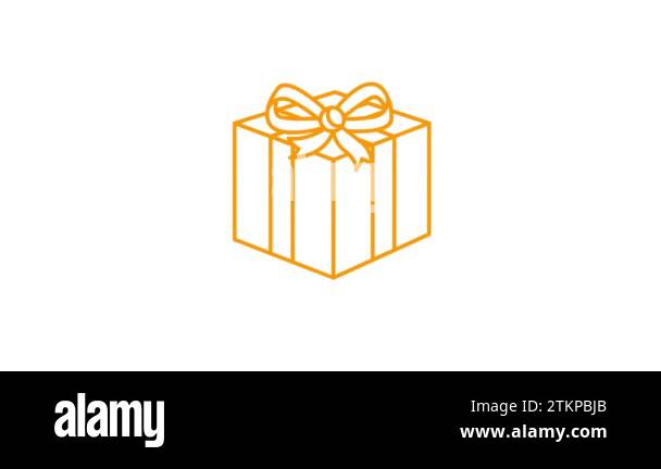 Animated icon of orange gift with rays around. Symbol of present ...