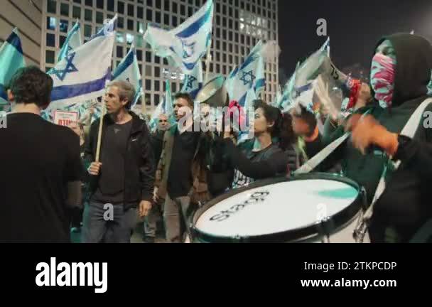 Tel Aviv Israel March 4 2023 Thousands Of People Marching In The
