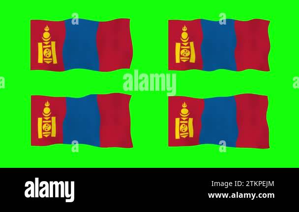 Mongolia Waving Flag 2D Animation on Green Screen Background. Looping ...