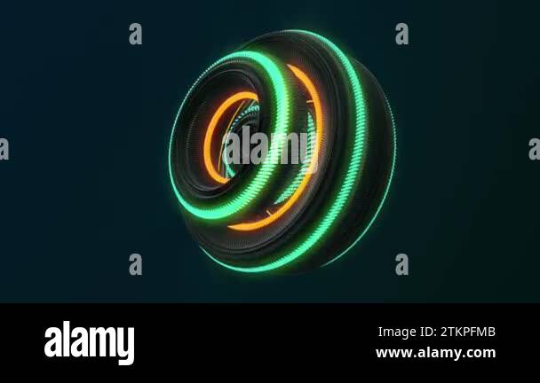 Abstract background with rotating and transforming 3D torus with glow ...