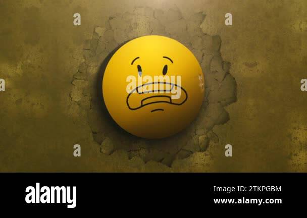 Yellow Smiley Face Hits the Wall 4K Loop features a yellow grungy wall ...