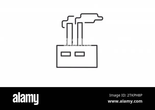 Animated factory linear icon. Industrial combustion. Air pollution ...