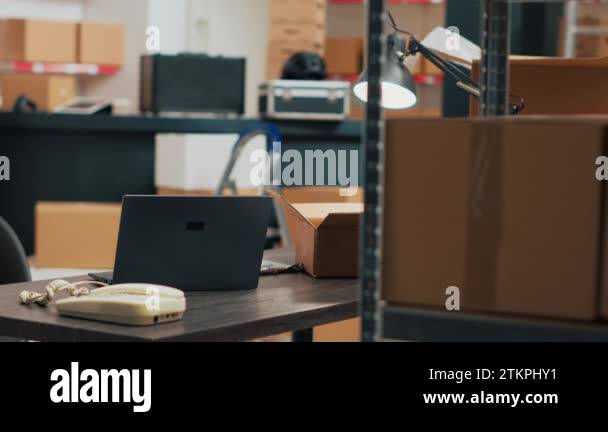 Warehouse filled with storage and merchandise boxes used for inventory ...