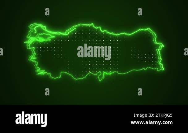 Neon Green Turkey Map Borders Outline Loop Background. Neon Green ...