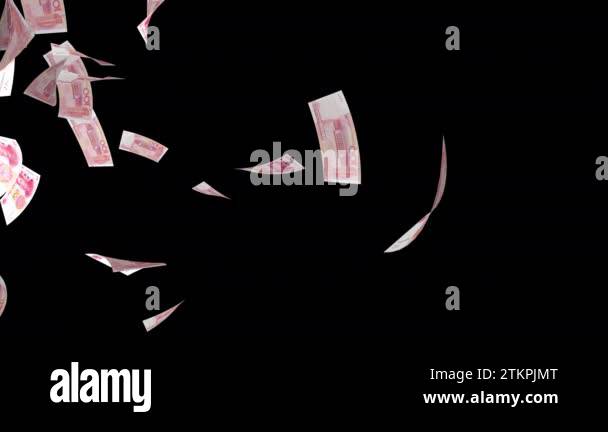 Chinese Yuan paper money falling down. Money rain. Chinese currency ...