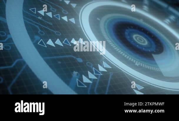 Animation Of Interface With Round Scanner And Microprocessor Connections Against Blue Background