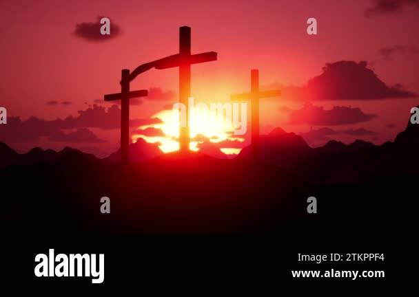 Religious sacrifice crosses on mountain hill, easter holiday concept ...
